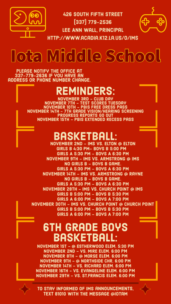 Iota Middle School November 2023 Newsletter | IOTA MIDDLE SCHOOL