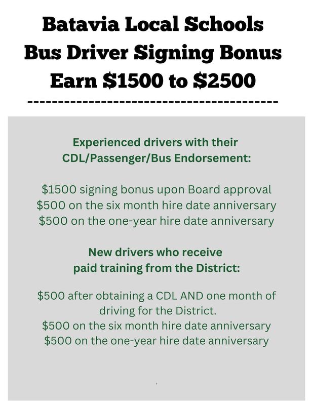 Hiring Now - Bus Drivers for Batavia Local Schools | Batavia High School
