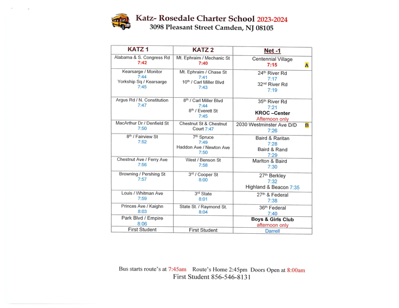 2023-24 Bus Routes | Katz Dalsey Academy