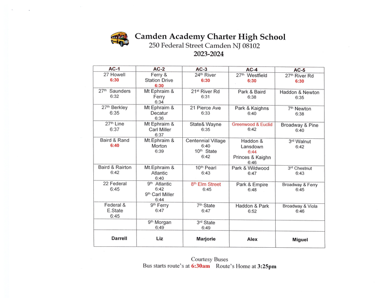 2023-24 Bus Routes | Katz Dalsey Academy