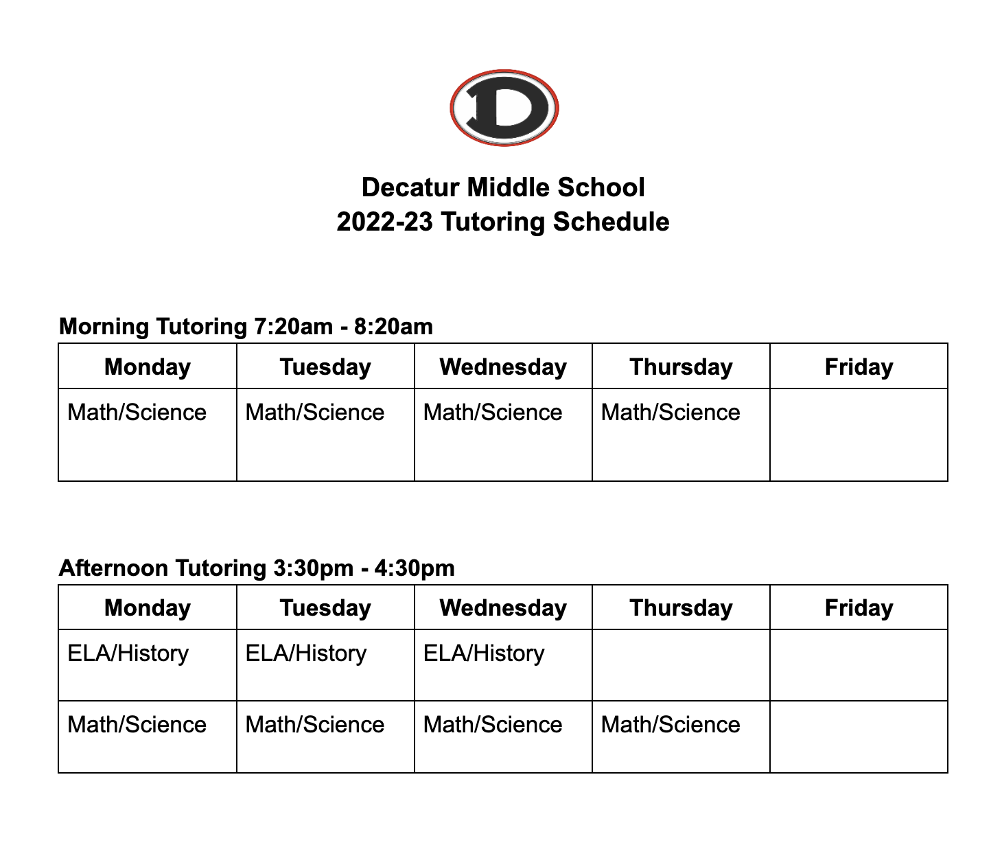 Documents | Decatur Middle School