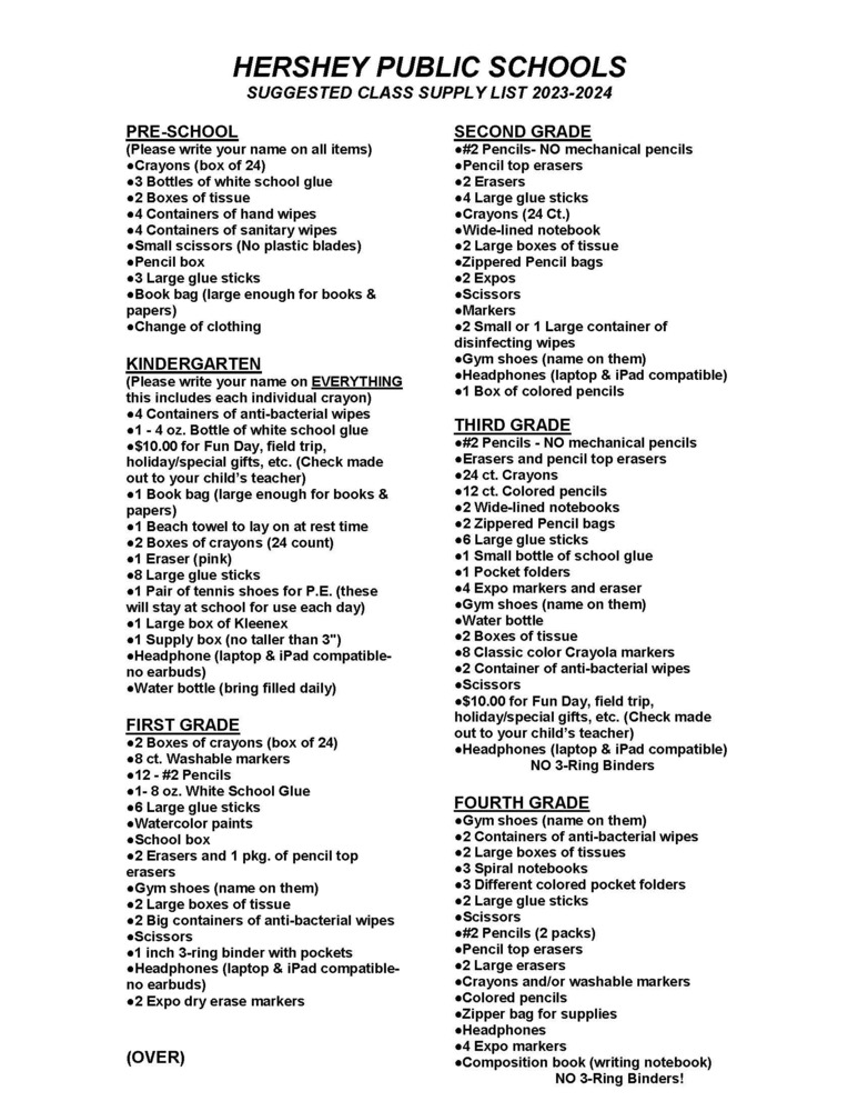 Elem Class List 2023 24 Hershey Public Schools