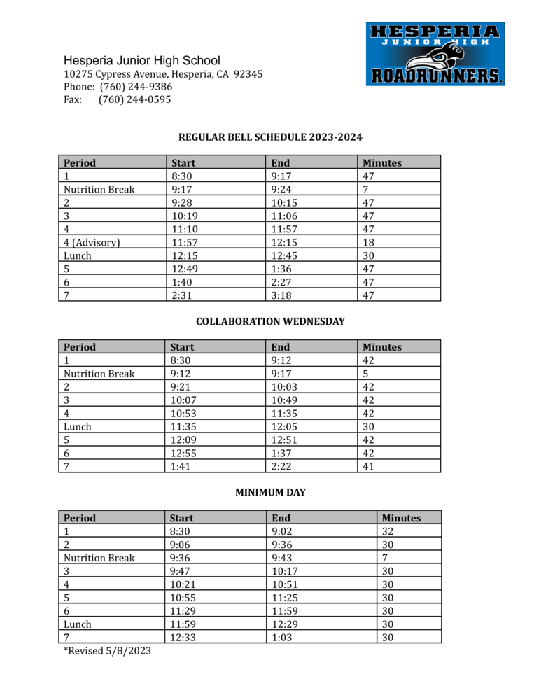 2023 24 Bell Schedule Hesperia Jr High School 2023 24 Bell Schedule Hesperia Jr High School