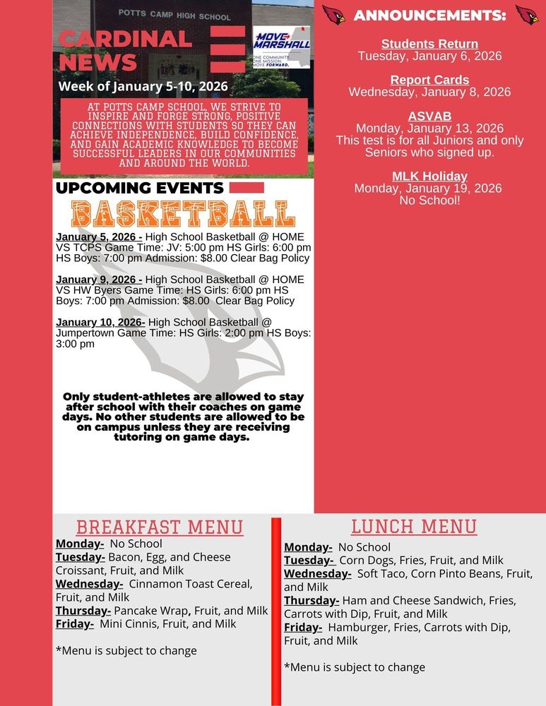 Cardinal Newsletter | Potts Camp High/Middle School