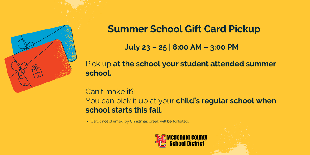 Summer School Gift Card Pickup Information | McDonald County R1 School ...
