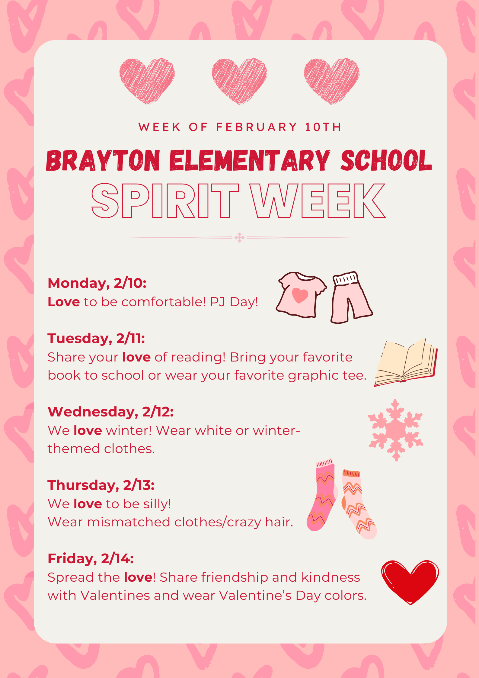 Valentines Day Spirit Week Ideas Valentine School Spirit Week Itinerary ...