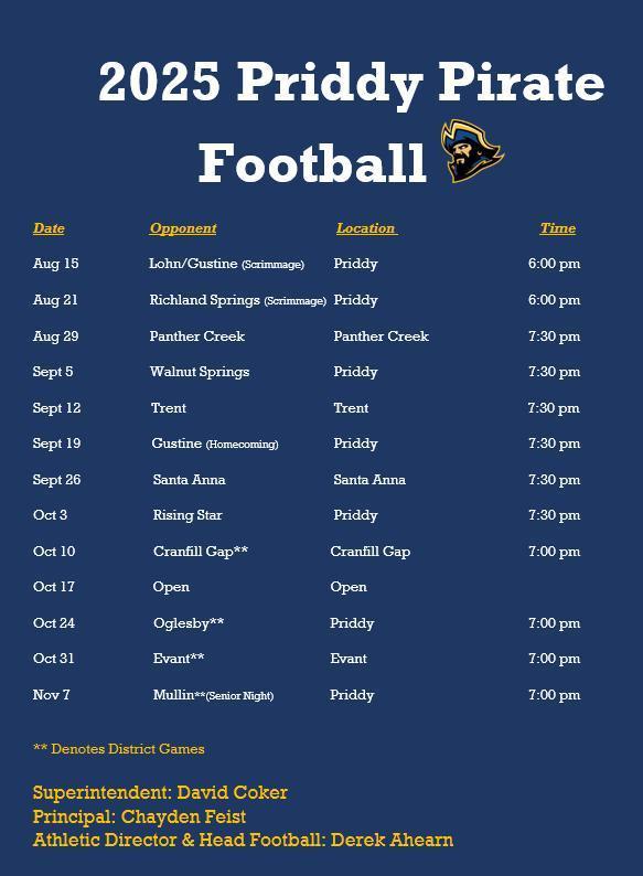 Priddy ISD Football Schedule Priddy ISD Priddy ISD Football Schedule Priddy ISD