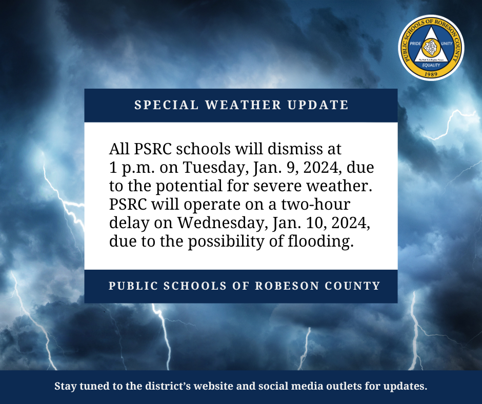 Schools Will Dismiss At 1 P m On Tuesday PSRC To Operate On Two hour