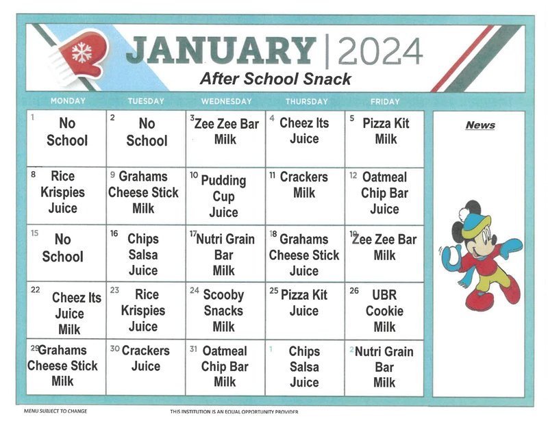 January Lunch Menus | Ridgedale Local School District