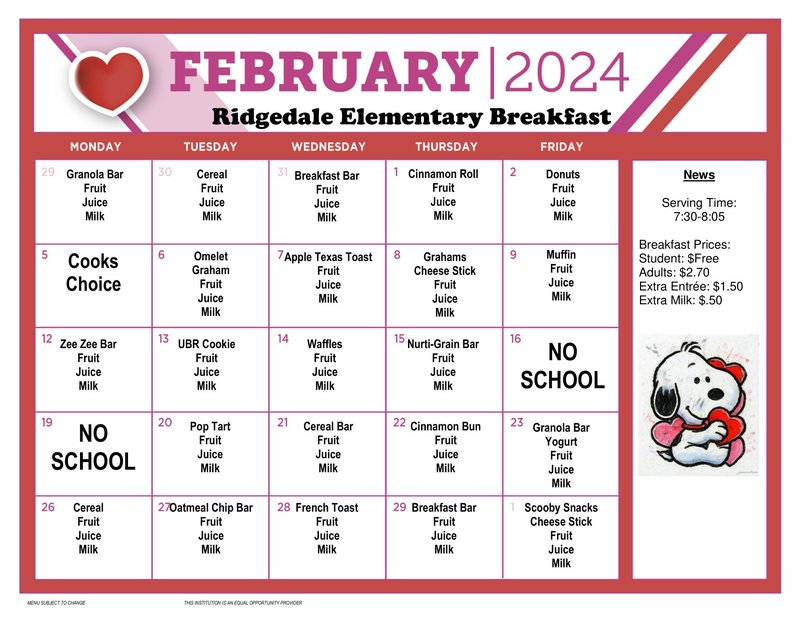 February Lunch Menus | Ridgedale Local School District