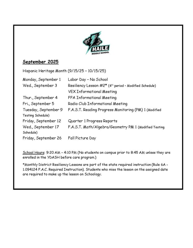Calendar of Events | Haile Middle