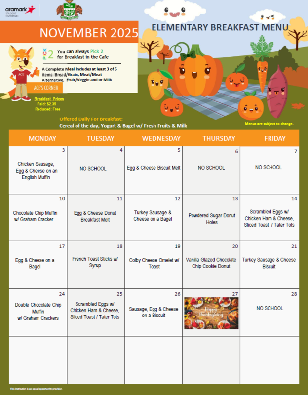 Monthly Lunch & Breakfast Menus | Riley Elementary School