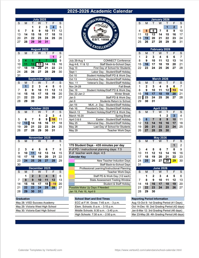 Victoria ISD Board Of Trustees Approves 2025 26 Academic Calendar